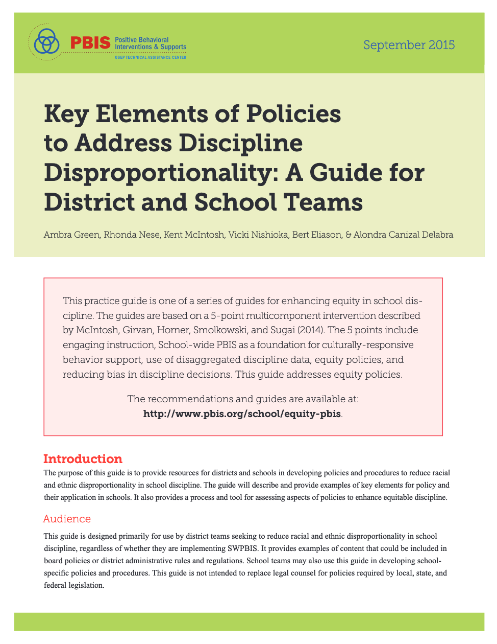 Key Elements of Policies to Address Discipline Disproportionality: A ...