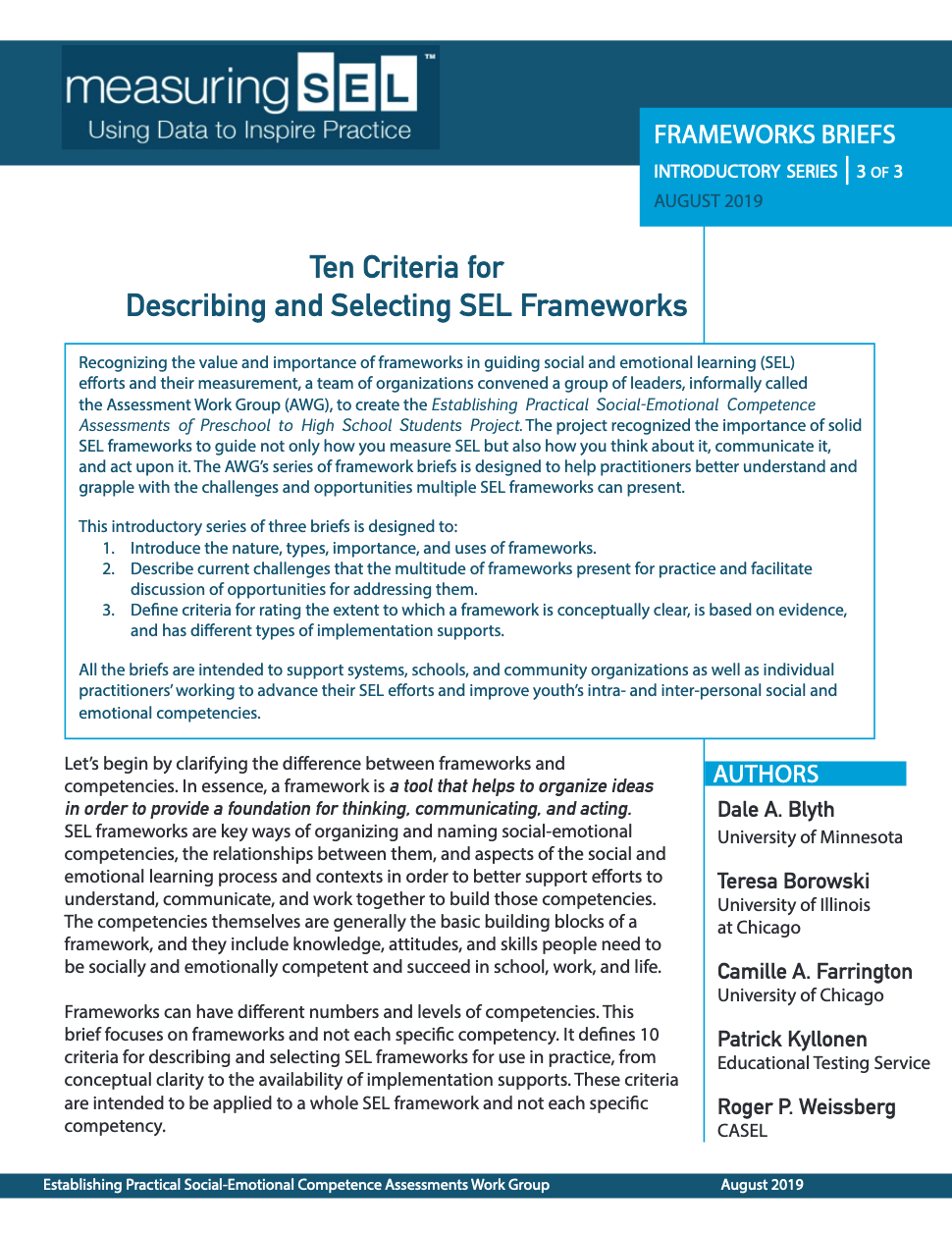 Ten Criteria for Describing and Selecting SEL Frameworks – SEL Center