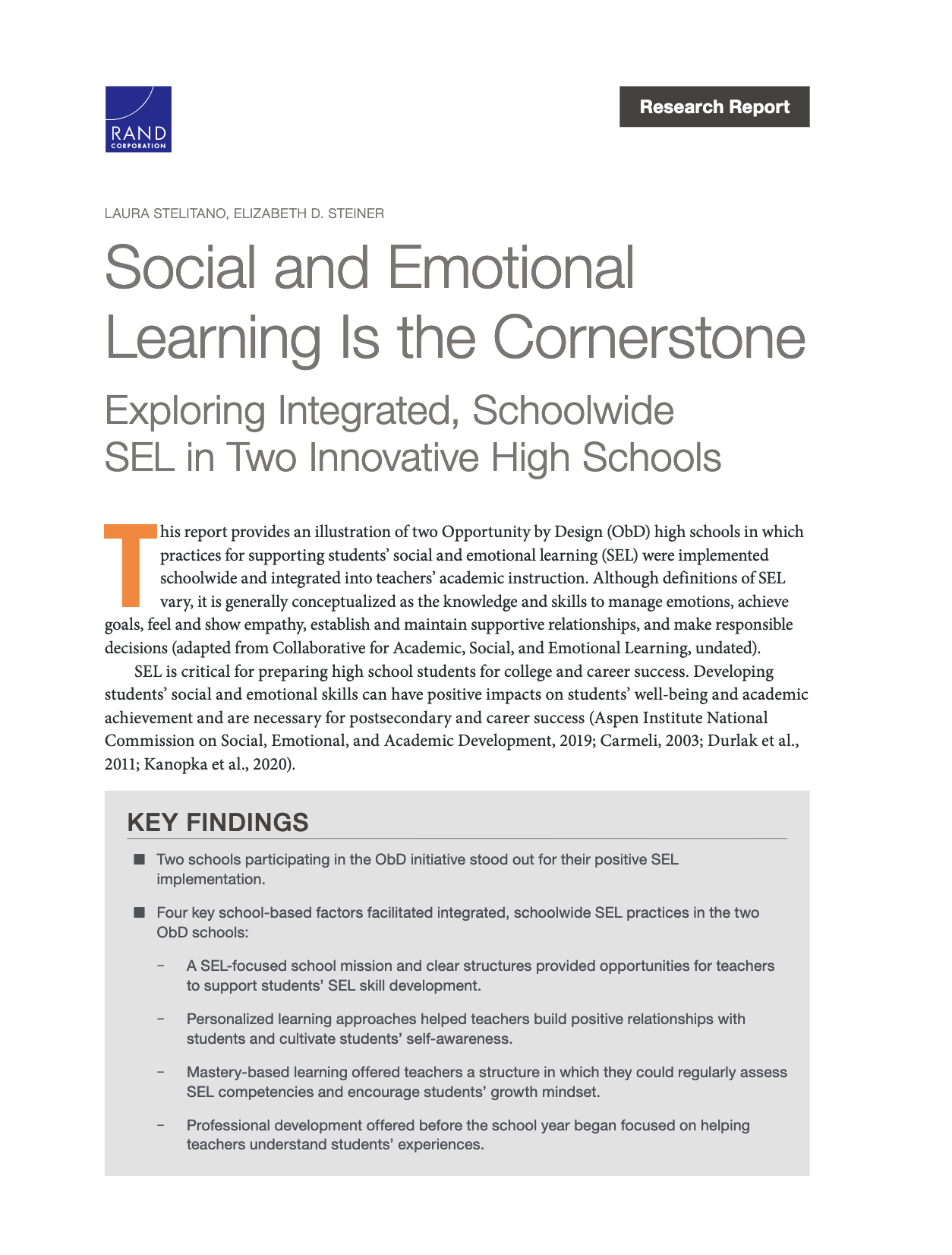 Social and Emotional Learning Is the Cornerstone: Exploring Integrated ...