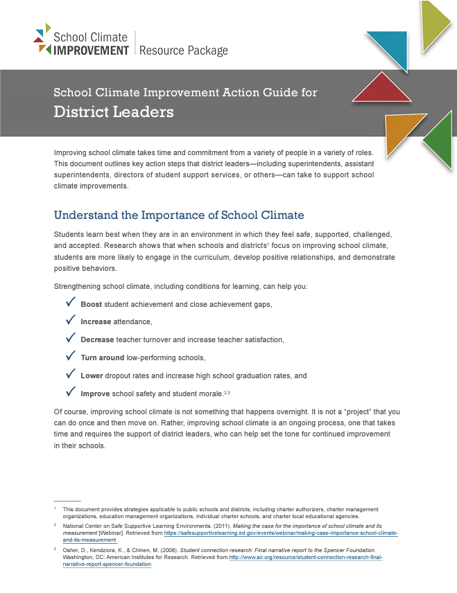 School Climate Improvement Action Guide for District Leaders – SEL Center