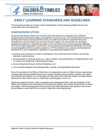 Early Learning Standards and Guidelines – SEL Center
